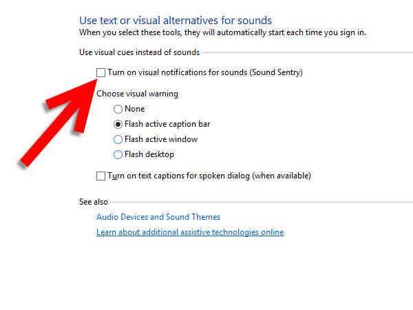Как добраться визуальных подсказок вместо звуков в Windows 8