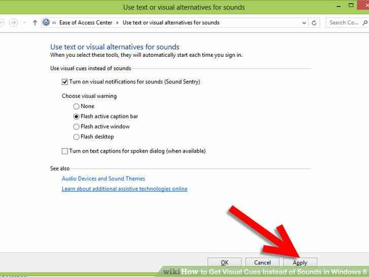 Как добраться визуальных подсказок вместо звуков в Windows 8